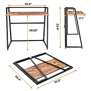 DESIGNA Folding Computer Desk, 33 inch Student Desk Folding, Writing Desk for Home Office, Fold Up Gaming Desk Wood Small Office Table for Teen Working & Crafting, Archaize Brown