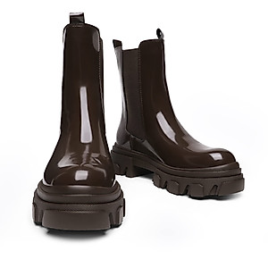 DREAM PAIRS Women's Platform Chelsea Boots Lug Sole Combat Mid Calf Slip On Chunky Ankle Booties,Size 10,Brown,DMB212