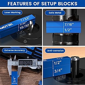 Neitra Setup Blocks Woodworking - 15 PCS Aluminum Height Gauge Blocks Set - Woodworking Measuring Tools Precision Setup Bars for Router Table Saw, Blue