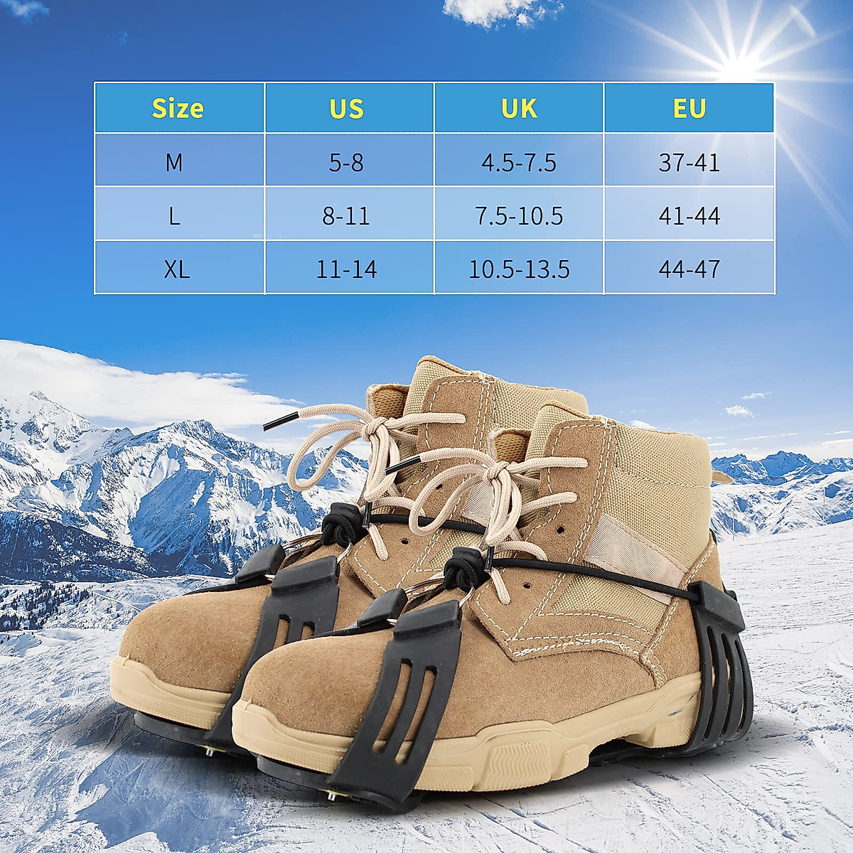 Xproutdoor Non-Slip Ice Cleats Snow Grips, with Adjustable Cord, Strong Traction Crampons 10 Steel Studs, for Shoes and Boots, Snow Ice Walking, X-Large