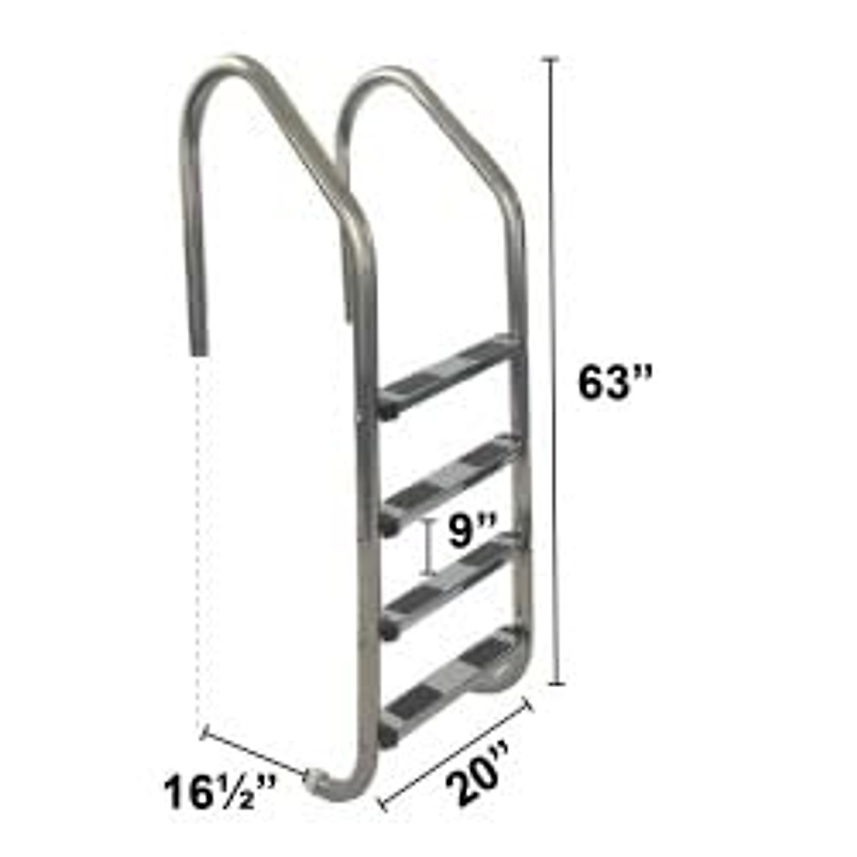 Aqua Select 4 Step Stainless Steel Pool Ladder with Stainless Steel Steps | Entry and Exit System for In-Ground Swimming Pools | 250 Pound Capacity | 1.9 Inch Outer Diameter