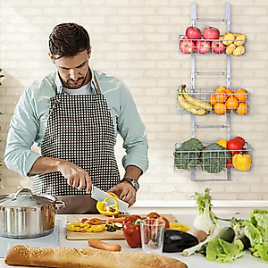 Detachable 3-Basket Over The Door Organizer, Heavy Duty Iron Hanging Shelf Door Back Storage Organizer Rack for Kitchen, Bathroom(Black).