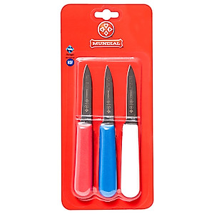 Mundial 3-1/4-Inch Paring Knife Collection, Set of 3, Red, Blue and White