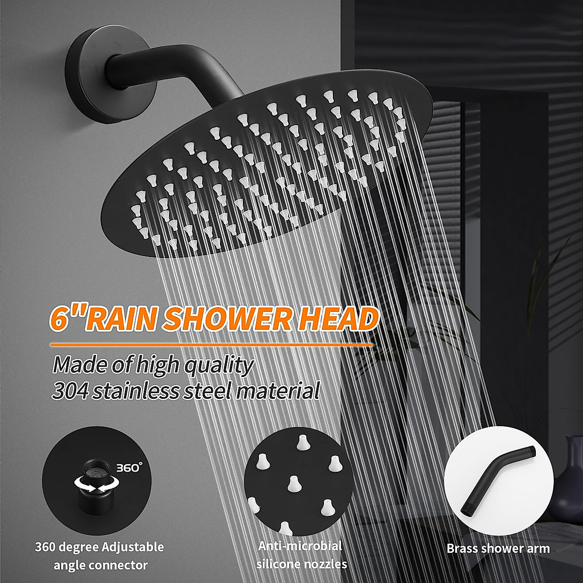 Tub Shower Faucet Set Valve Included with 6-Inch Rain Shower Head and Tub Spout Single-Handle Tub and Shower Trim Kit Matte Black