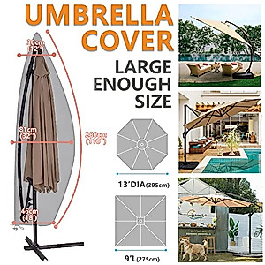 Offset Umbrella Cover, Patio Umbrella Cover for 9ft to 13ft Cantilever Parasol Outdoor Market Umbrellas Cover with Zipper and Water Resistant Fabric Dark