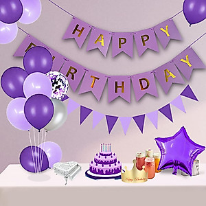 yujiaonly 75th Birthday Party Decorations Purple Happy Birthday Paper Banner Purple 40inch Number 75 Happy birthday Sash Latex and Confetti Balloons Perfect for 75 Years Old Party Supplies Balloons Number 75 Purple