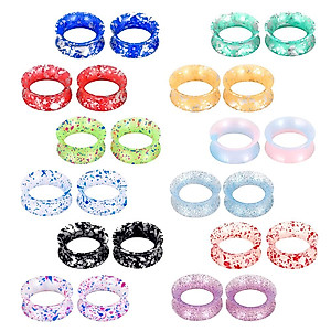 Qmcandy 24pcs Soft Flexible Silicone Ear Tunnels Glitter Spattered with Spots Gauges Piercing Jewelry 20mm