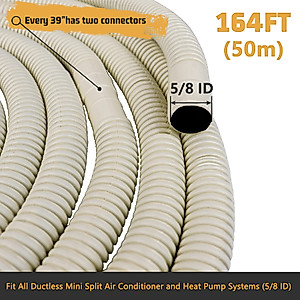 AC Parts 164 Ft Flexible Water Drain Hose Pipe for Ductless Mini Split Air Conditioner Heat Pump Systems; 5/8 ID Beige (50m)