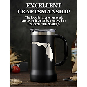Onebttl Florida Gifts for Men Women, Florida Themed Souvenirs Travel Homesick Gift, Stainless Steel Beer Stein Tumbler, 24oz Beer Mug with Lid