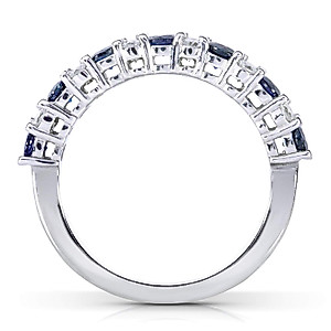 Kobelli Diamond and Blue Sapphire Band 1 carat (ctw) in 14k White Gold, Size 7, White Gold