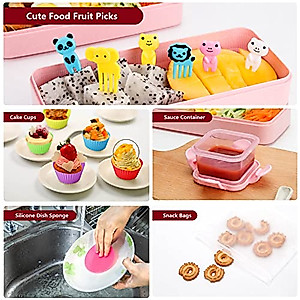 SCIREATH 1300ML Bento Box Lunch Box Kit, Japanese Bento Box Set 4 Compartments w/Lunch Bag Sauce Can, Cake Cups, Fruit Picks, Snack Bags...Leakproof Lunch Container Lunch Bag for Kids Adults (Pink)