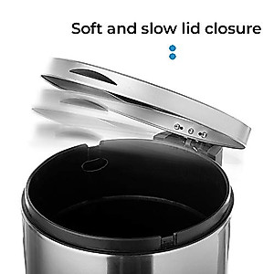 Home Zone Living 8 Gallon Kitchen Trash Can, Round Stainless Steel, Step Pedal, 30 Liter