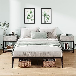 IDEALHOUSE 14 Inch Full Bed Frame with Storage, Metal Platform Bed Frame Full Size, Sturdy Steel Slats Support Mattress Foundation No Box Spring Needed, Black