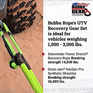 Bubba Rope Heavy-Duty Off-Road ATV, UTV & SxS Tow Recovery Gear Set – Power Stretch Recovery Rope, 5/8” x 20’ & NexGen PRO Gator-Jaw Synthetic Shackles, 5/16” x 5 .5” Orange