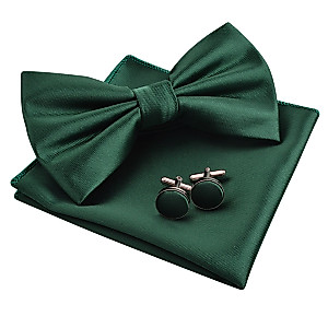 Alizeal Mens Tuxedo Bow Tie, Hanky and Cufflinks Set (Dark Green)
