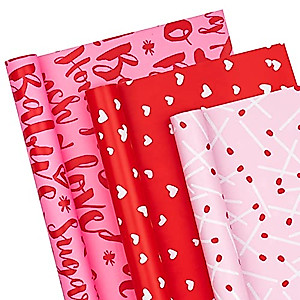WRAPAHOLIC Valentine's Day Wrapping Paper Roll - Mini Roll - 3 Rolls - 17 Inch X 120 Inch Per Roll - Pink and Red Sweet Design for Wedding, Baby Shower and Birthday