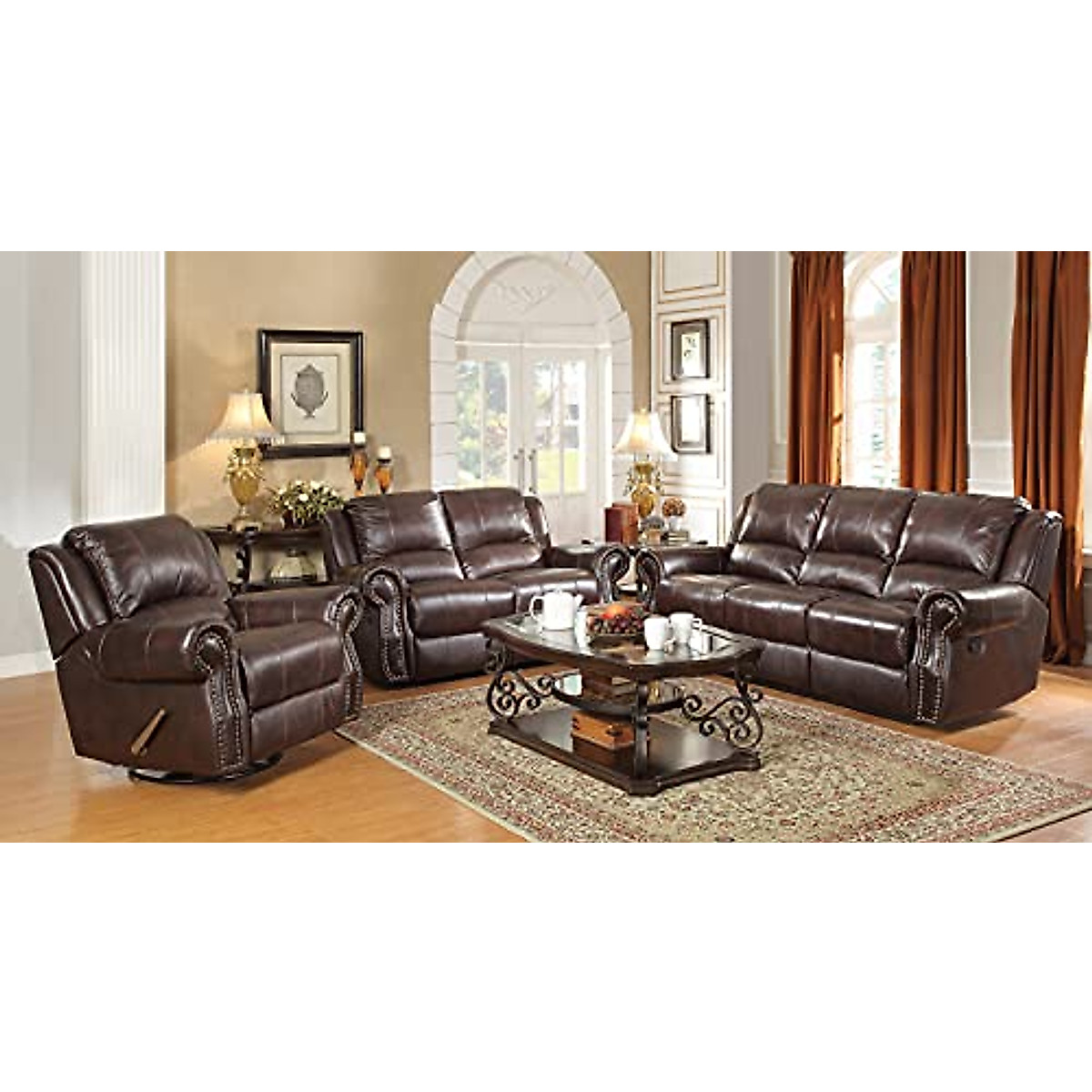 Coaster Furniture Sir Rawlinson Glider Loveseat with Nailhead Studs Dark Brown 650162