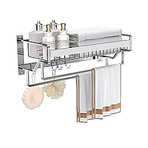 Bathroom Towel Rack Wall Mounted, Double Towel Racks for Bathroom, 22 Inch Bath Towel Rack with Shelf, Spampur Bath Towel Bar, Hotel Towel Rack, Bath Towel Storage Shelf, Bathroom Shelf with Hooks