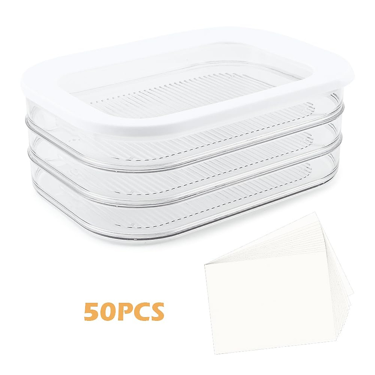 Deli Meat Container for Fridge,Airtight Bacon Lunch Meat Container for Refrigerator, 18.6oz Meal Prep Containers with 50pcs Baking Paper,Stackable Food Storage Boxes with Lid