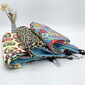 Small Animal Hanging Hammock Pet Swinging Bed 3 Tier Sleep Nap Sack Cage Accessories Kit Set Tunnel Ferret Rat Cave Sugar Glider Hideouts Warm Bedding for Squirrel Guinea Pig (Leopard Pattern)