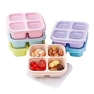 Finorder 6 Pack Snack Containers Kid, Wheat Straw Fiber 4 Compartment Reusable Bento Lunch Box, Meal Prep Lunch Containers for Kids Adults, Food Containers for School, Office and Travel