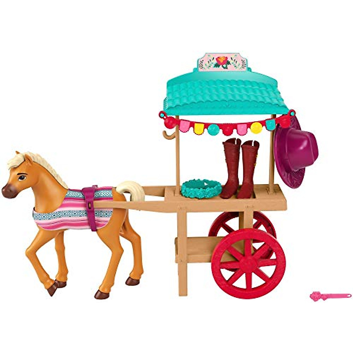 Mattel Spirit Untamed Miradero Riding Gear Cart with Rolling Wheels, Canopy, 5-in Pony & Related Accessories, Great Gift for Ages 3 & Up