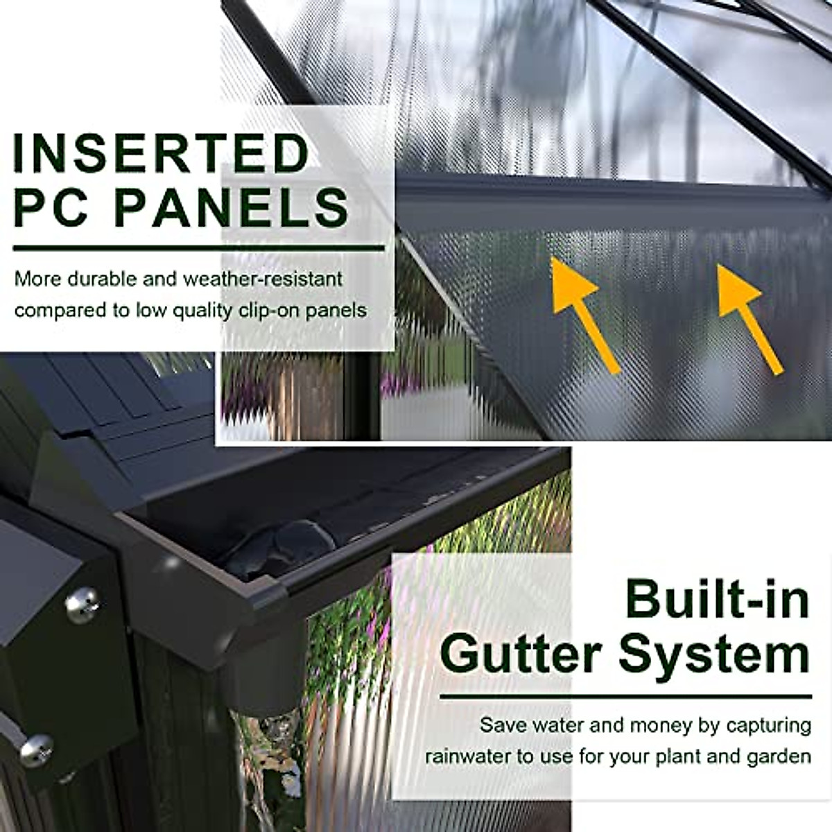 AMERLIFE 12x10x10 FT Polycarbonate Greenhouse 2 Sliding Doors 4 Vents Walk-in Premium Professional Greenhouse Storage Shed Sunroom Aluminum Large Hot House for Outdoor Garden Backyard Matte Black