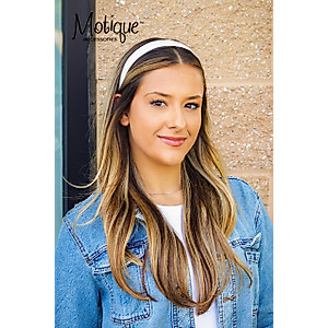 Motique Accessories 1 Inch Vegan Leather Headband for Women and Girls (White)