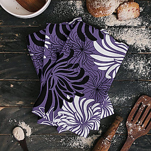 Big buy store Flowers Chrysanthemum Kitchen Dish Towels, Soft Lightweight Microfiber Absorbent Hand Towel Retro Black White Purple Tea Towel for Kitchen Bathroom 18x28in