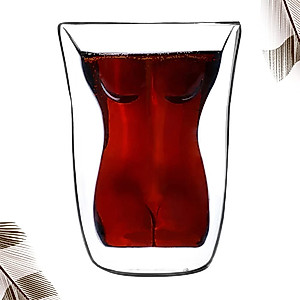ULTNICE Glass Tumblers Women Body Shaped Shot Glass Double Layer Heat Resistance Glass Whiskey Cup Coffee Tea Mug for Vodka Whiskey Champagne Wine Beer Party Martini Tumbler