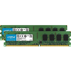 Crucial 4GB Kit (2GBx2) DDR2 800MHz (PC2-6400) CL6 Unbuffered UDIMM 240-Pin Desktop Memory CT2KIT25664AA800 / CT2CP25664AA800