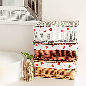 CINWEN Rattan Storage Baskets with Lid Handwoven Wicker basket Rectangular Gift Storage Basket with Fabric Lining
