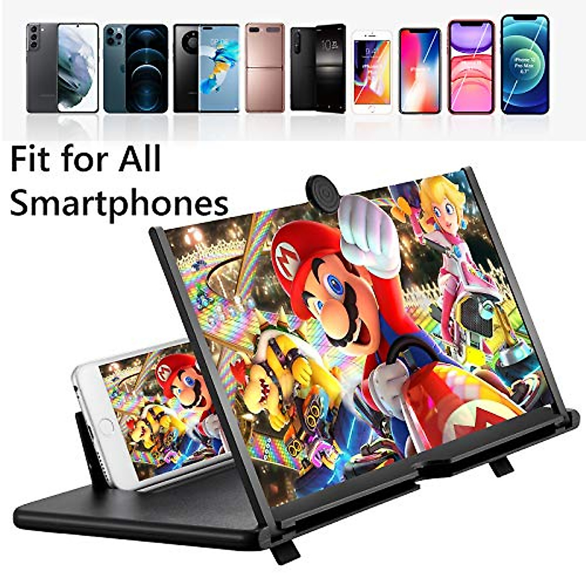 16" Screen Magnifier for Cell Phone, KanYool 3D HD Mobile Phone Magnifier Projector Screen for Movies, Videos, and Gaming, Foldable Phone Stand with Screen Amplifier Fit for All Smartphones (Black)