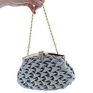 SandT Collection Elegant Evening Ruched Handbag with Gold Chain-Silver