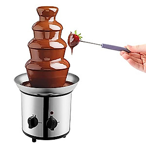 HEMOTON 4 Tiers Chocolate Fountain Stainless Steel Chocolate Fondue Fountain, 2-Pound Capacity, Easy to Assemble, Perfect for Nacho Cheese, BBQ Sauce, Ranch, Liqueurs