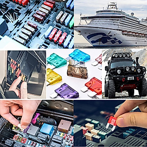 ASDL 203pcs Car Accessories Blade Fuses Assortment Kit, Standard & Mini Automotive Fuses 5A/7.5A/10A/15A/20A/25A/30AMP for Truck Travel Trailers Auto Camper RV ATV Boat Marine RV SUV Trike