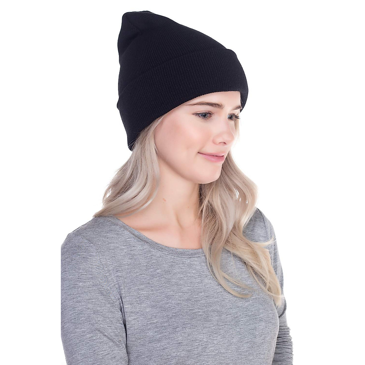 CUFFED PLAIN SKULL BEANIE HAT / CAP | Winter Unisex Knit Hat Toboggan For Men & Women | Unique & Timeless Clothing Accessories By Top Leve, Black