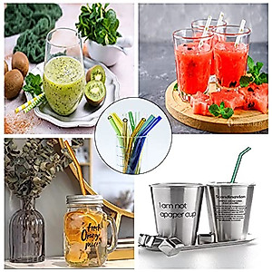 Reusable Bent Glass Straws, 8mm Glass Drinking Straws with 2 Cleaning Brushes, Non-Toxic, BPA Free Glass Straws for Smoothies, Beverages, Shakes, Juices, 12 Packs (Multicolor)