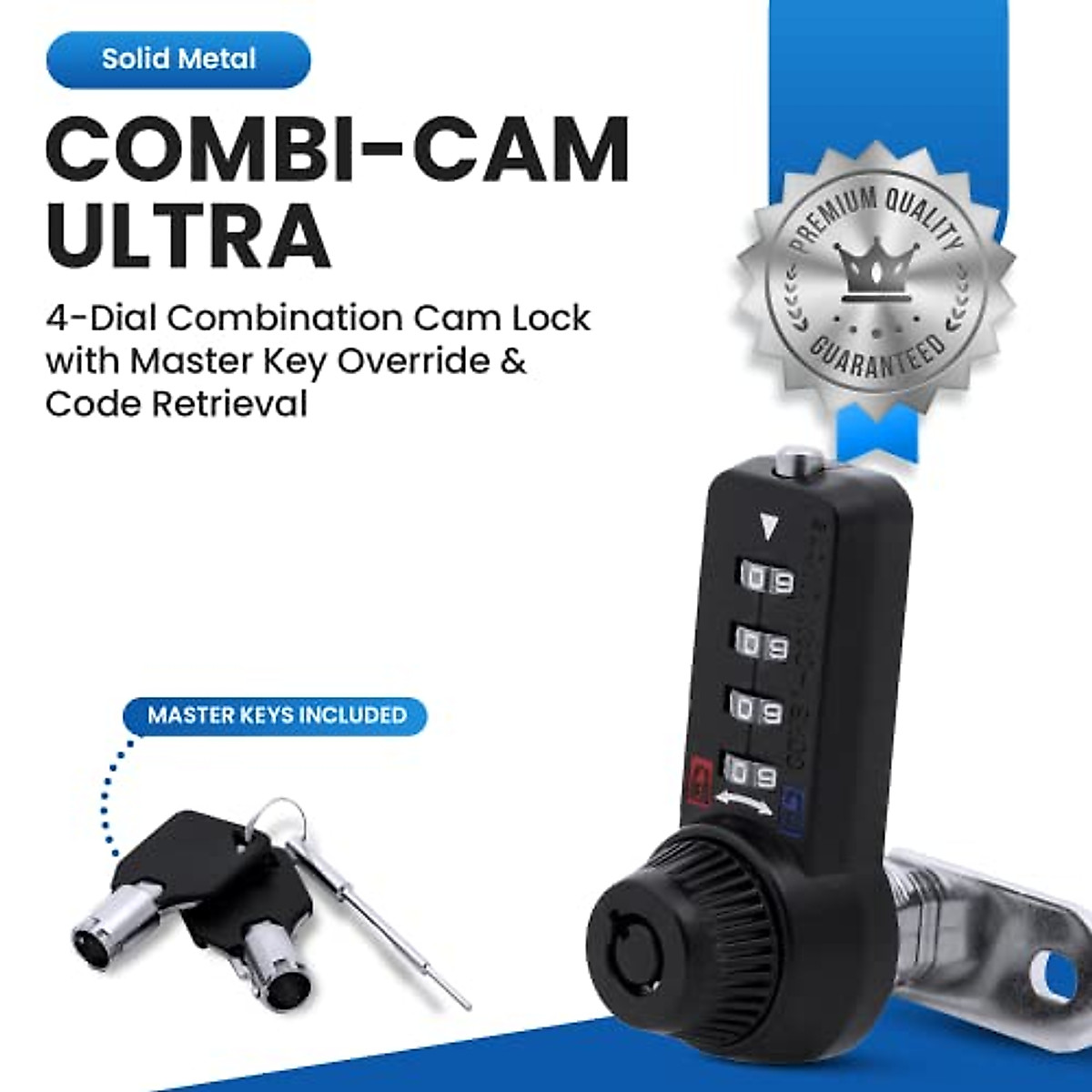Combi-Cam Ultra, 7432S-Black & Keys, Combination Cam Lock with Master Key Override, 5/8" Cylinder, Black Finish