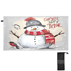 New Year Happy Snowman Christmas Beach Towel Sand Free Beach Blanket Beach Towels Oversized Quick Dry Towel Pool Towels Travel Towel for Women Men Sports Gym Swimming Camping Beach Essentials M
