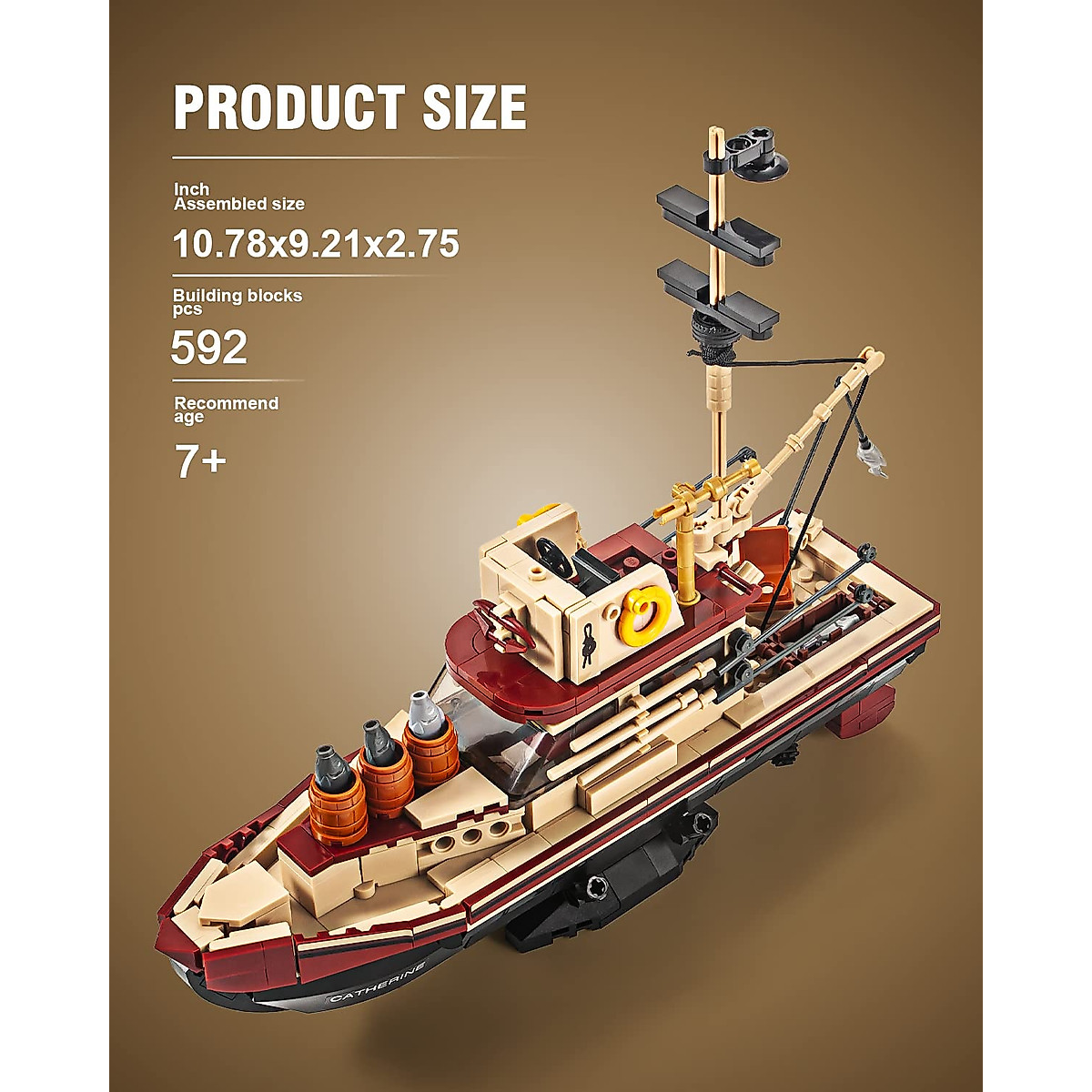 DAHONPA Fishing Boat Shark Ship (592 PCS), City Marine Theme Model Kit with 3 Figures, Educational Toy Gift for Kid and Adult.
