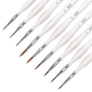 AIEX 9pcs Fine Detail Paint Brush Set Miniature Painting Brushes Kit Mini Paints Brush Set for Acrylic, Watercolor, Oil, Face, Nail, Scale Model Painting, Line Drawing(White)