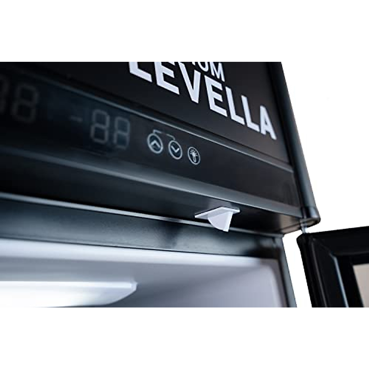 PremiumLevella PRFIM1257DX Single Glass Door Merchandiser Refrigerator-Freezer with Automatic Ice Maker Display Beverage Cooler-12.5 cu ft-Black