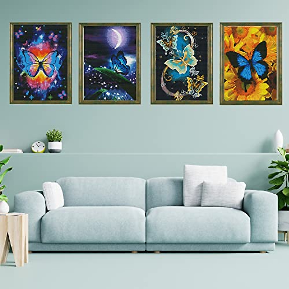 4 Packs Stamped Cross Stitch Kits,Landscapes Butterfly Counted Cross Stitch Kits for Adults Beginners,DIY Full Range of Needlepoint Kits Needlecrafts Embroidery Arts and Crafts for Home Decor,12"x16"