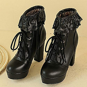 LUXMAX Women Lace Up Platform Ankle Boots Block High Heel Short Booties, Size 12.5 M US,Black