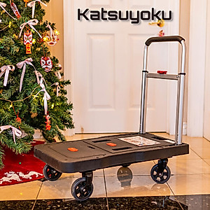 Katsuyoku Folding Hand Truck Portable Trolly,Platform Transport Hand cart with 330lbs Capacity Practical handling Tools for Household Industrial Black