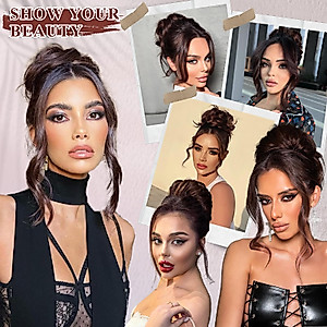 DeeThens Messy Bun Hair Piece Tousled Updo Hairpiece for Women Wavy Curly Scrunchies Clip in Claw Hair Bun Synthetic Chignon Claw Clip With Hair Attached (Darkest Brown)
