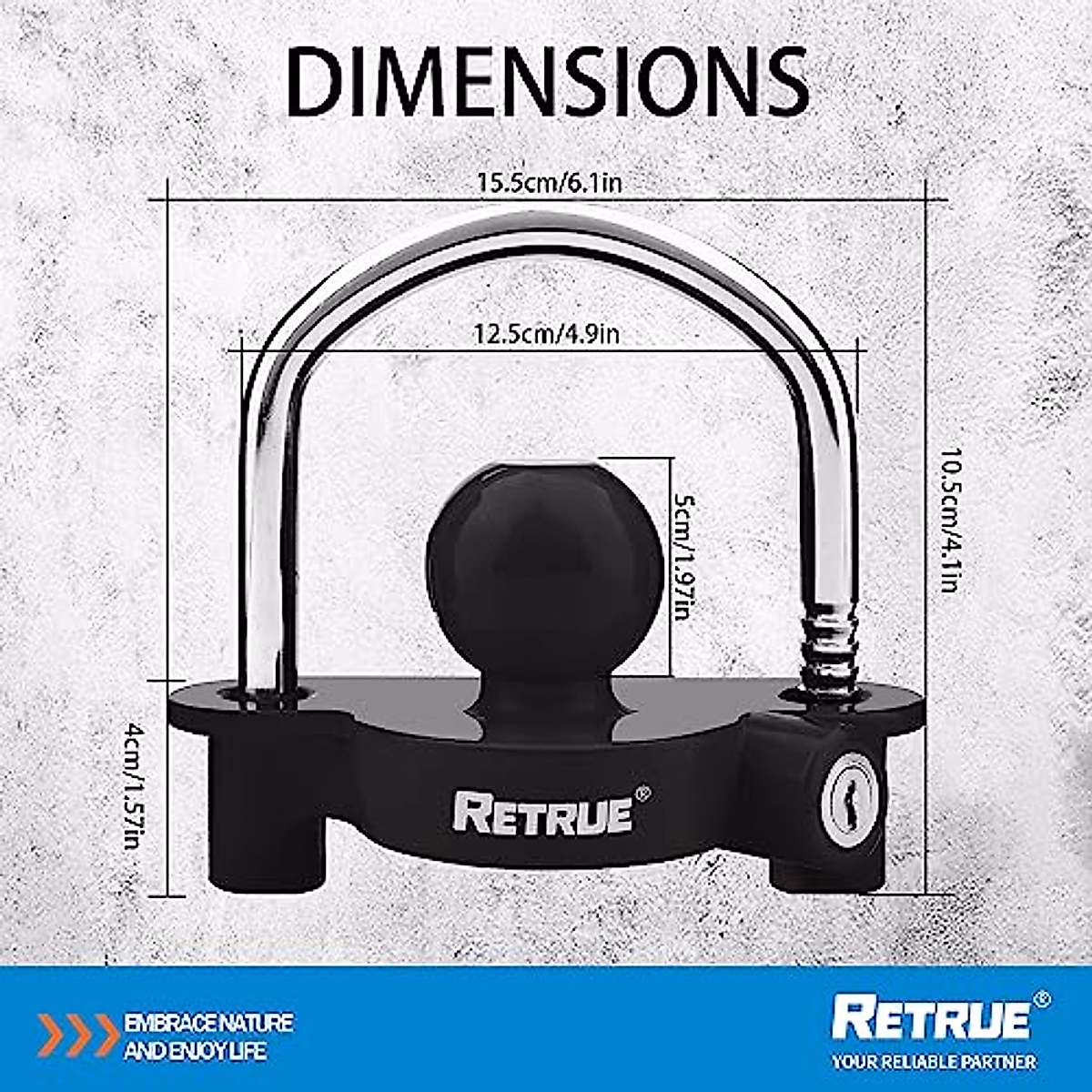 RETRUE Universal Coupler Lock Trailer Locks Ball Hitch Trailer Hitch Lock Adjustable Security Heavy-Duty Steel Fits 1-7/8 Inch, 2 Inch, 2-5/16 Inch Couplers Black