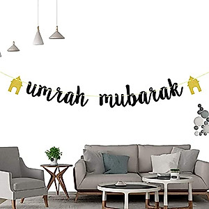 Umrah Mubarak Banner Eid Mubarak Banner Gold GlitterEid Mubarak Decorations | Eid Mubarak Party Decorations Supplies Eid Mubarak Party Decorations（Gold and Black）