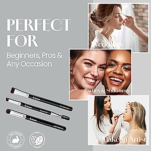 Eyebrow Brush - Duo Eye Brow Spoolie - Angled Eyeshadow Eyeliner - Precision Flat Definer - Small Shader - 3 Piece Makeup Brush Set - Cruelty Free Synthetic Bristles